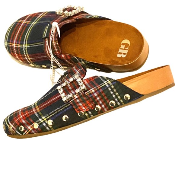 Gianni Bini | Shoes | Gb Slip On Tartan Plaid Rhinestone Buckle Mule ...